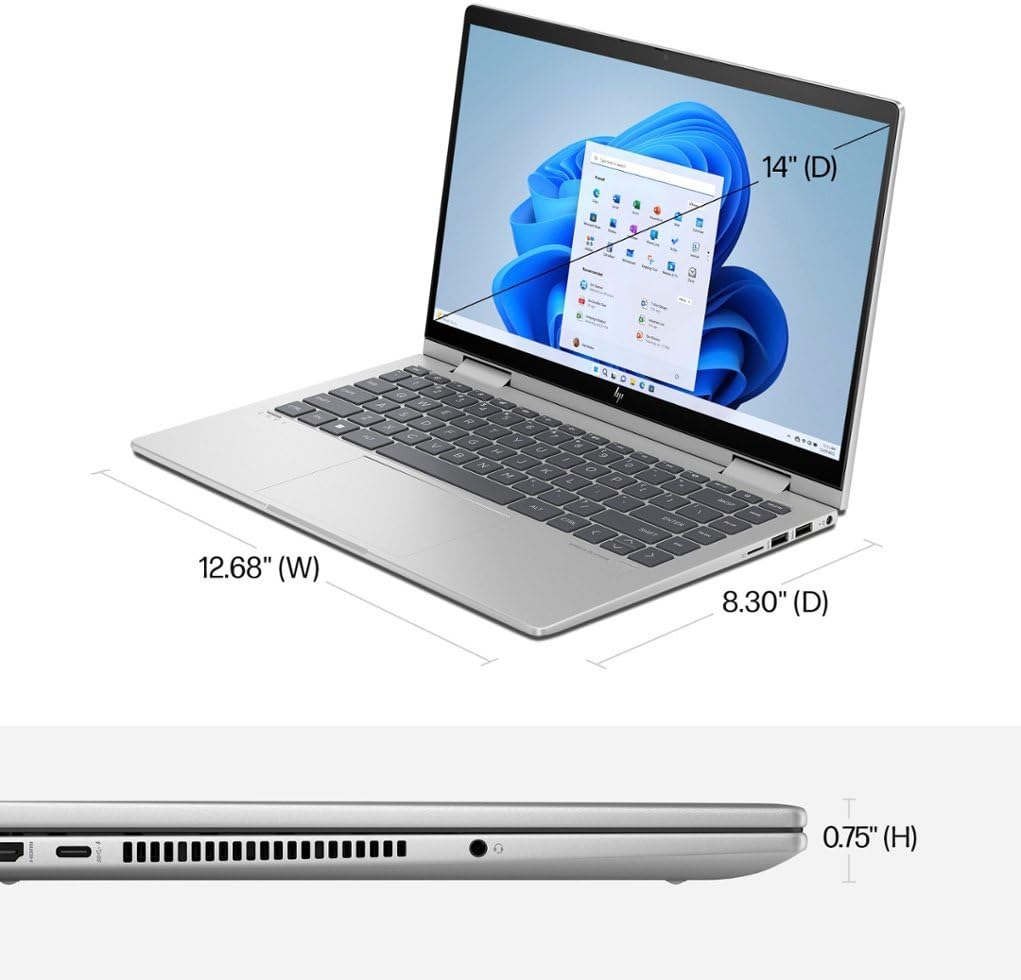 HP Envy 2-in-1 14" Full HD Touch-Screen Laptop, 8GB RAM, 512GB SSD, Intel Core i5 1335U, Intel Iris Xe Graphics, Fast Charge, Fingerprint, Backlit KB, Win11, Natural Silver, W/GaLiMu