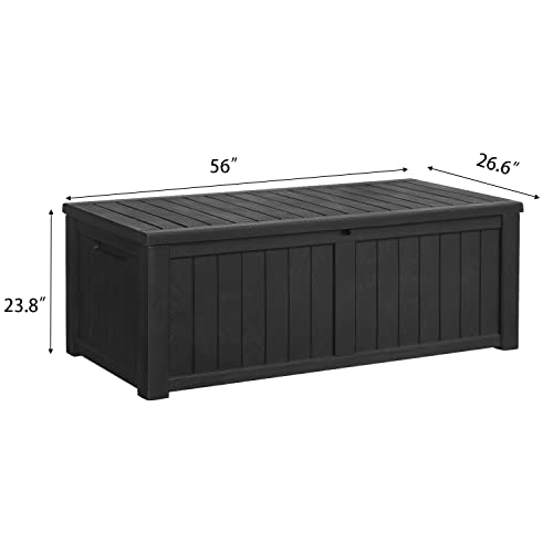 Flamaker Resin Deck Box 120 Gallon Waterproof Large Deck Boxes Plus Outdoor Indoor Storage Box Imitation Wood Resin for Patio Furniture Garden Tools and Pool,Dark Black