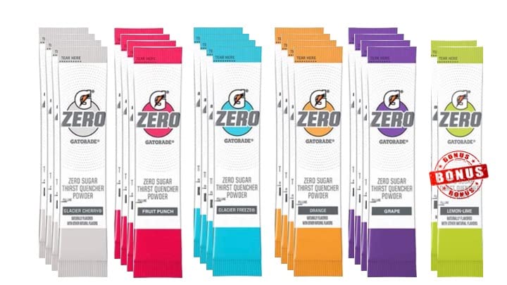 Gatorade G Zero Powder, Individual Packets, 5 Flavor Variety Pack - 4 of Each Flavor, Pack of 20-0.10oz Bonus 2 Packets of Lemon Lime! (22 Total Packets)