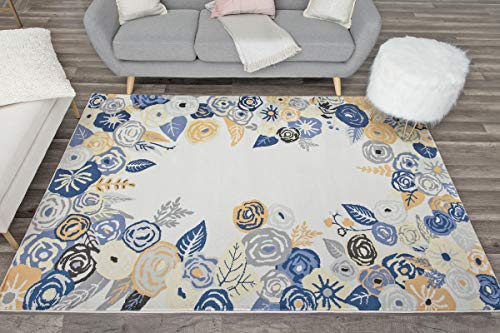 Rugs America Ivory & Multi Blooms Transitional Rug Royal Blossom Golden Ivory VA35D 5'0"X7'0" Area Rug