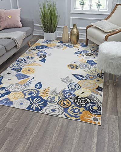 Rugs America Ivory & Multi Blooms Transitional Rug Royal Blossom Golden Ivory VA35D 5'0"X7'0" Area Rug