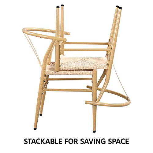 Yaheetech Set of 4 Weave Chair Mid-Century Metal Dining Chair Y-Shaped Backrest Hemp Seat, Wood Color