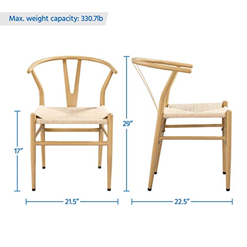 Yaheetech Set of 4 Weave Chair Mid-Century Metal Dining Chair Y-Shaped Backrest Hemp Seat, Wood Color