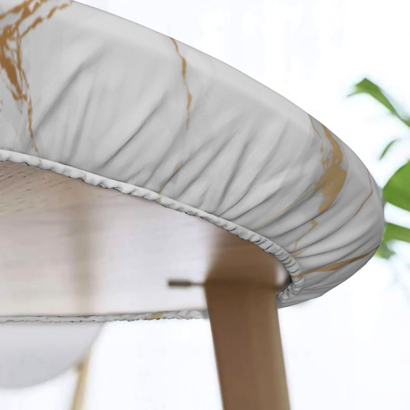 Aiojool White Marble Print Tablecloth Elastic Edged Round Fitted Table Cover Waterproof Table Cloth for Indoor Outdoor Dinning Fit 45'' - 50'' Table, Medium