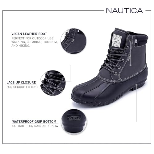 Nautica Mens Duck Boots - Waterproof Shell Insulated Snow & Rain Boot - Winter Shoe - Channing-Charcoal/Black-12