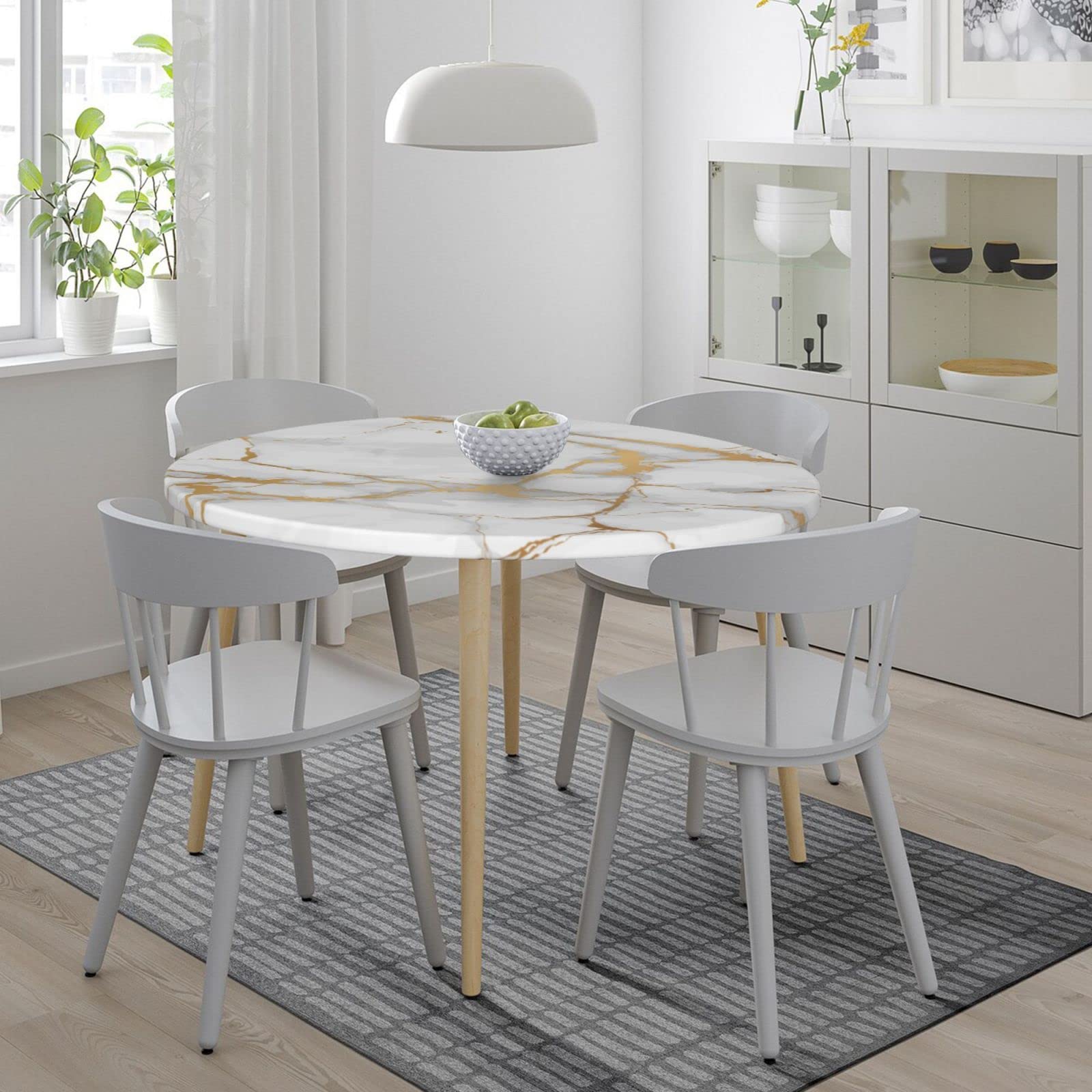 Aiojool White Marble Print Tablecloth Elastic Edged Round Fitted Table Cover Waterproof Table Cloth for Indoor Outdoor Dinning Fit 45'' - 50'' Table, Medium
