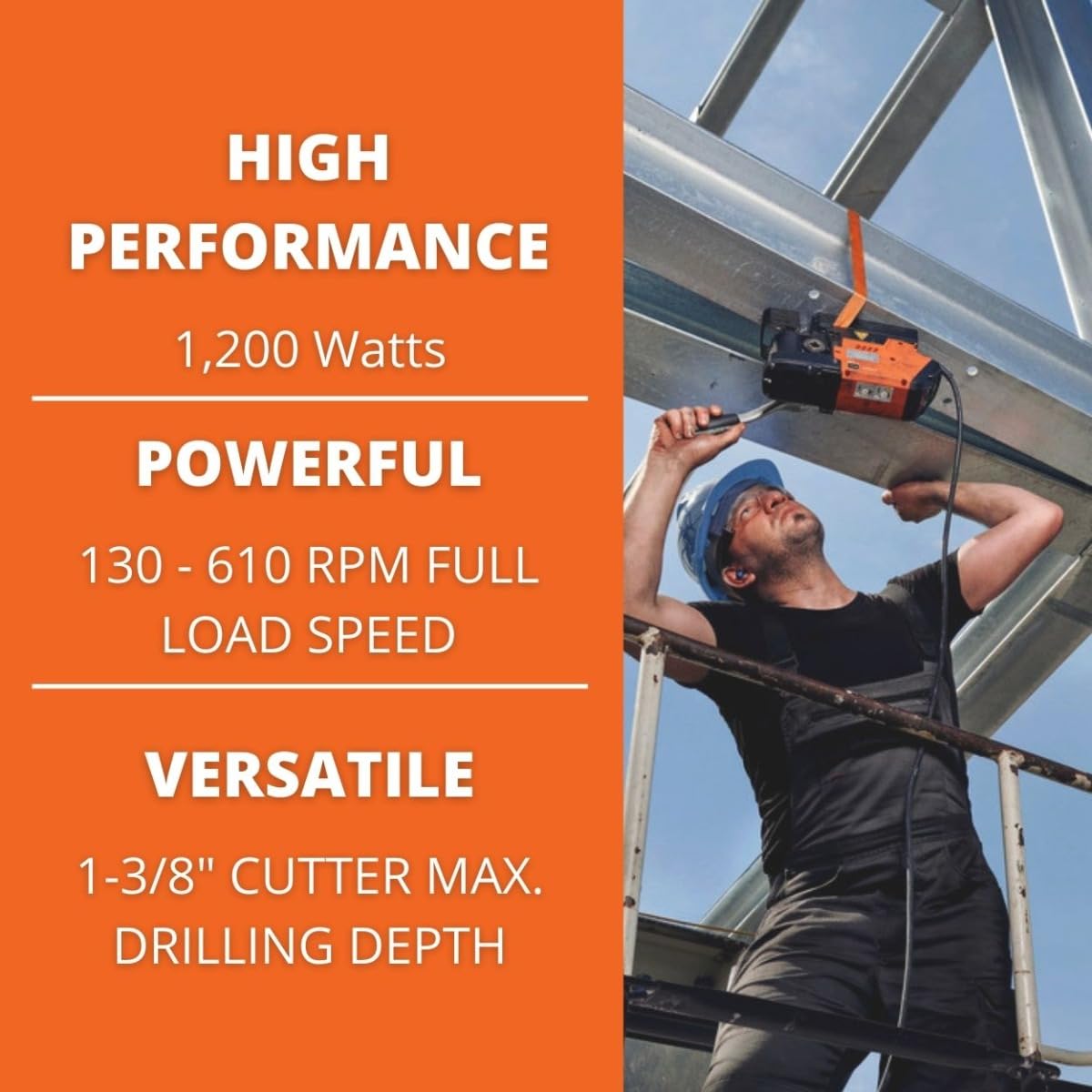 Fein JMC Magforce 90 Magnetic Base Drill with Brushless Motor for Work in Hard-to-Reach Areas - 1,200W, 1-3/8" HSS Cutter Max. Diameter, 1-3/8" Cutting Depth - 72732362090