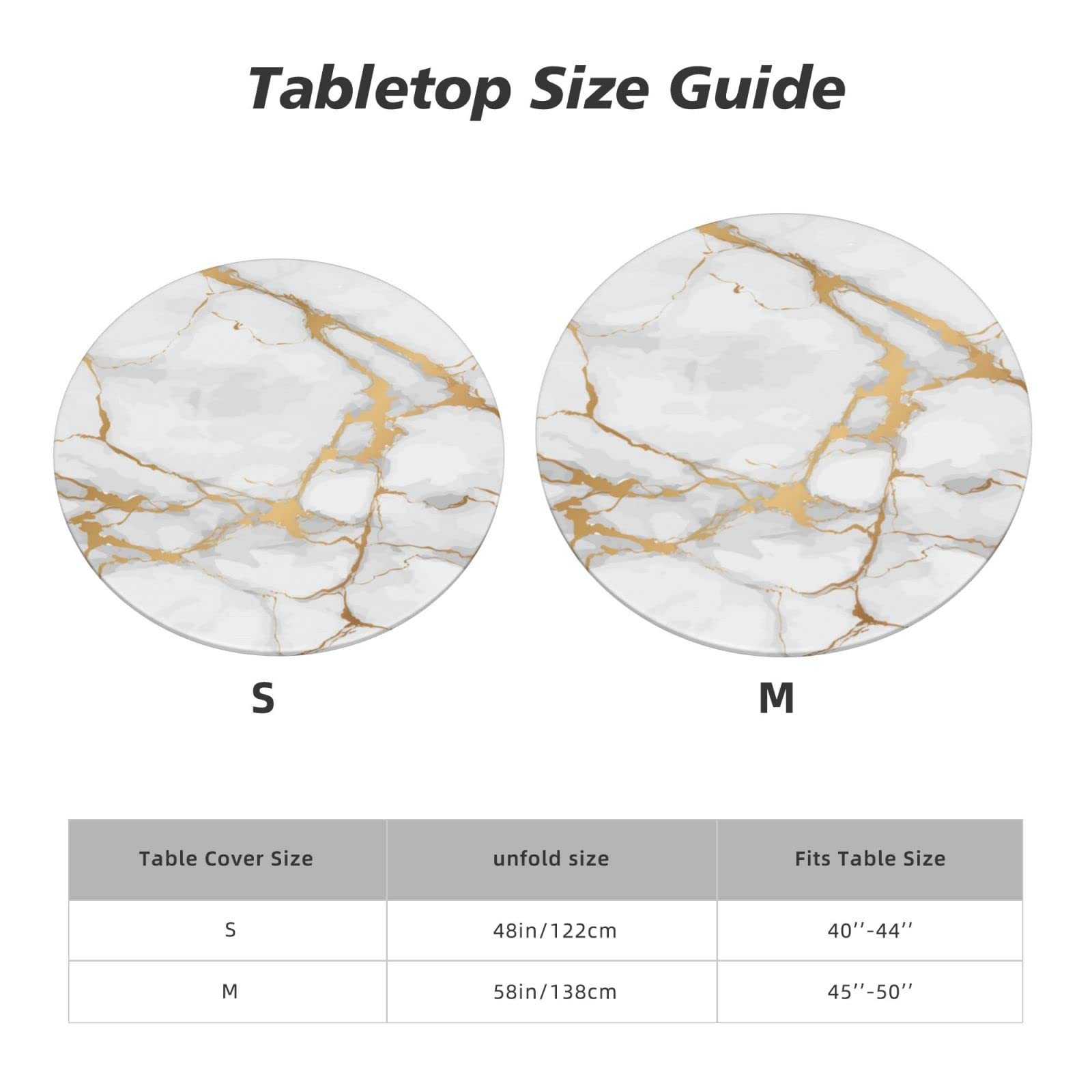 Aiojool White Marble Print Tablecloth Elastic Edged Round Fitted Table Cover Waterproof Table Cloth for Indoor Outdoor Dinning Fit 45'' - 50'' Table, Medium