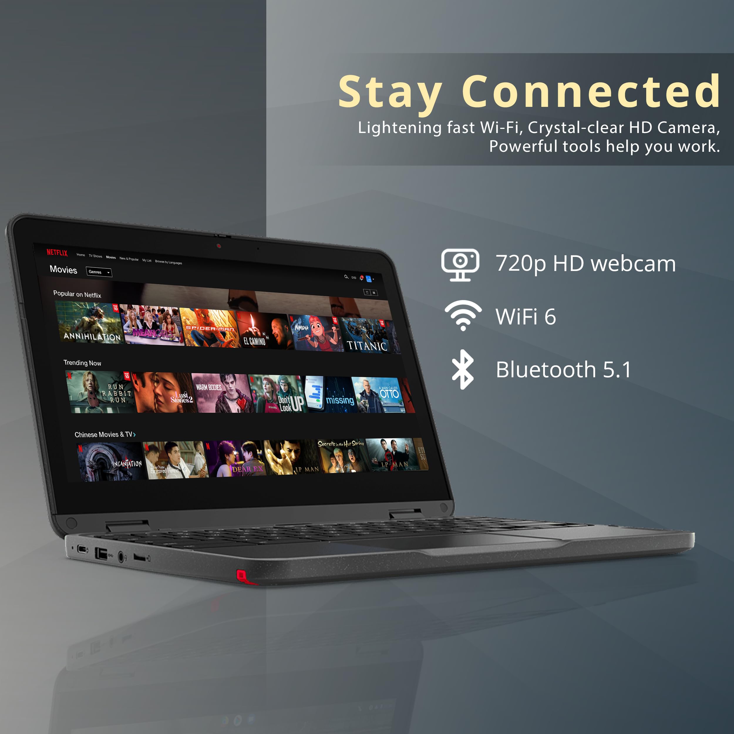 Lenovo 500e Gen 3 Touchscreen Laptop, 11.6" HD Rugged 2 in 1 Chromebook, Intel Celeron N5100, 8 GB RAM, 64 GB SSD, Gray, 32GB USB Card
