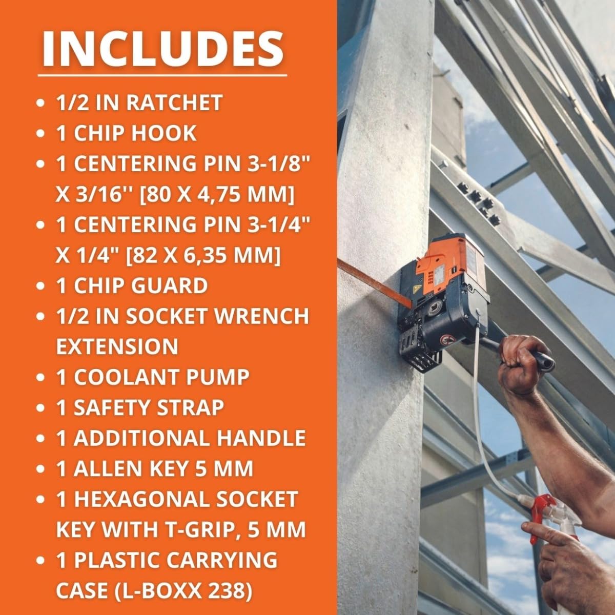Fein JMC Magforce 90 Magnetic Base Drill with Brushless Motor for Work in Hard-to-Reach Areas - 1,200W, 1-3/8" HSS Cutter Max. Diameter, 1-3/8" Cutting Depth - 72732362090