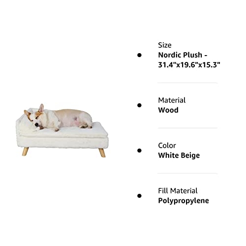 BingoPaw Elevated Pet Bed,Nordic Pet Stool Bed with Cozy Pad Waterproof,Pet Chair with Sturdy Wood Legs for Small Dog Kitten