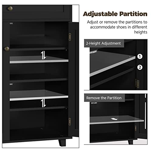 Topeakmart Wood Shoe Cabinet, Floor Storage Container with 4 Storage Shelves for Entryway Bathroom Living Room, Black