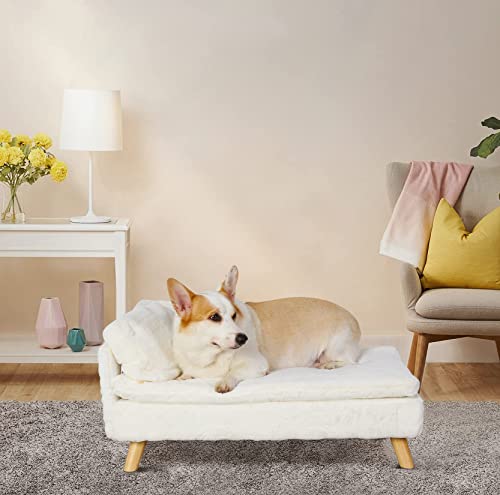 BingoPaw Elevated Pet Bed,Nordic Pet Stool Bed with Cozy Pad Waterproof,Pet Chair with Sturdy Wood Legs for Small Dog Kitten