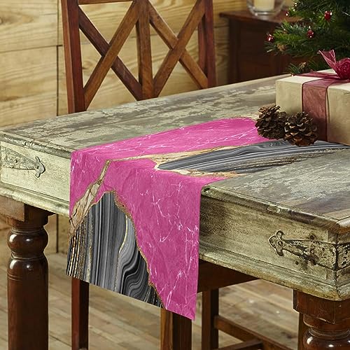 Pink Grey Marble Table Runner 36 Inches Long Farmhouse Dress Scarves, Modern Abstract Art Yellow Lines Dining Tablerunner for Coffee Table/Kitchen Island/Party Décor, Small 13" x 36"