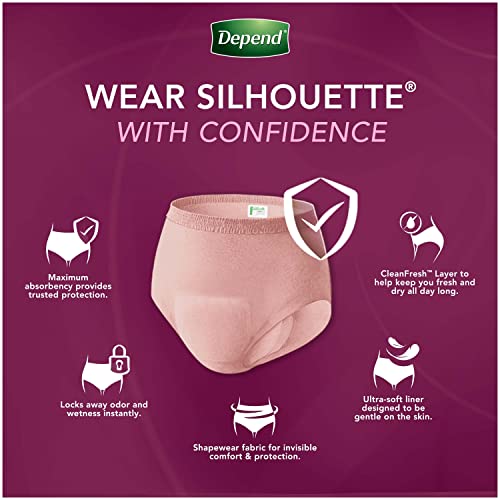 Depend Silhouette Adult Incontinence and Postpartum Underwear for Women, medium (32–42" waist), Maximum Absorbency, Black, 56 Count (2 Packs of 28)
