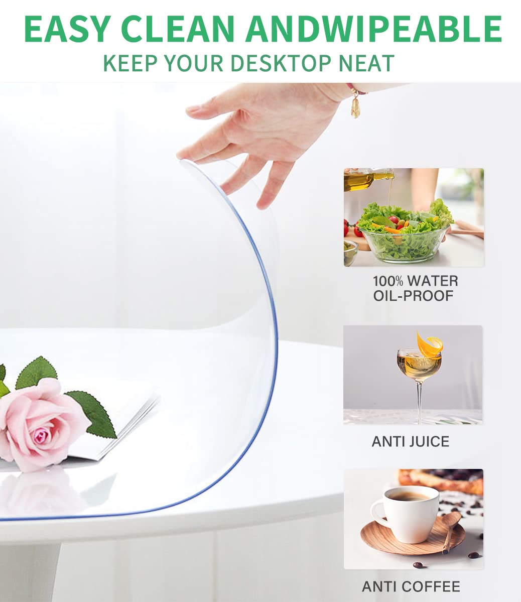 WingCanto 42 Inch Round Clear Plastic Dining Table Protector 1.5mm Thick Plastic Tablecloth Pad Wooden Furniture Desktop Glass Marble Coffee End Side Tabletop Pad Bar Sofa Cloth Top Protection Cover