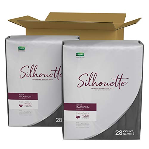 Depend Silhouette Adult Incontinence and Postpartum Underwear for Women, medium (32–42" waist), Maximum Absorbency, Black, 56 Count (2 Packs of 28)