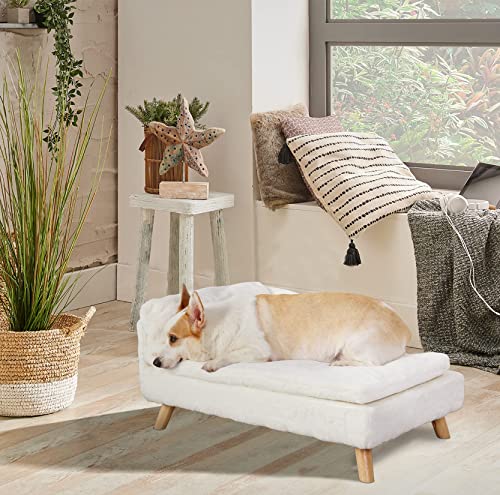 BingoPaw Elevated Pet Bed,Nordic Pet Stool Bed with Cozy Pad Waterproof,Pet Chair with Sturdy Wood Legs for Small Dog Kitten
