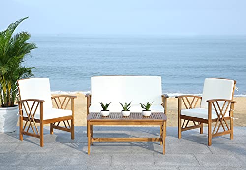 SAFAVIEH Outdoor Collection Fontana Natural/ Beige 4-Piece Conversation Patio Set with Cushions