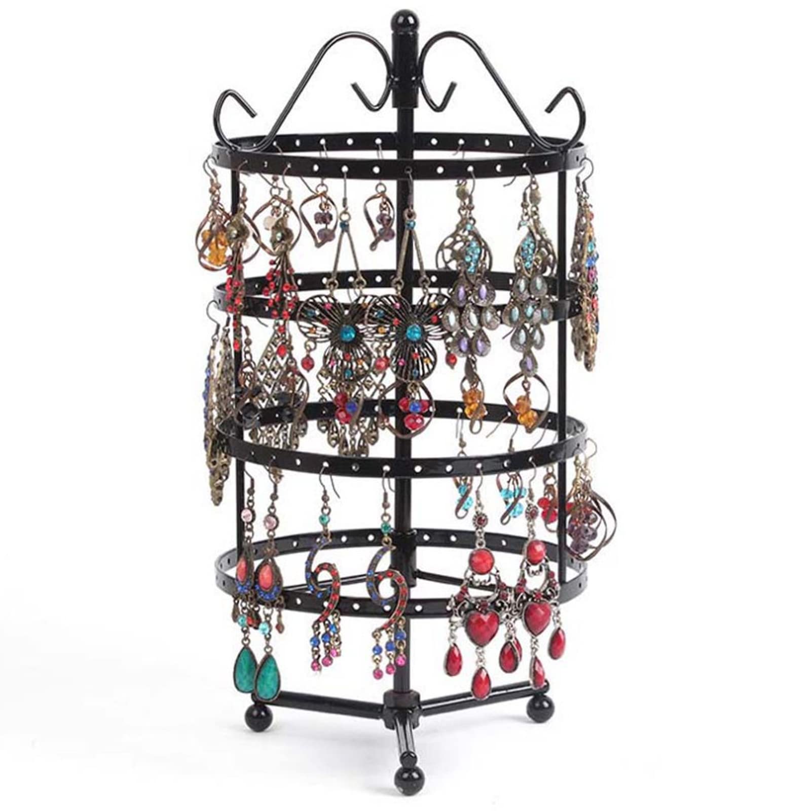 PENGKE Earring Holder Organizer,360 Rotating Earring Organizer, 4 Tiers 144 Holes Earring Jewelry Display Stands,Metal Necklace Jewlery Holder,12.2 x6 inch Black