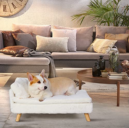 BingoPaw Elevated Pet Bed,Nordic Pet Stool Bed with Cozy Pad Waterproof,Pet Chair with Sturdy Wood Legs for Small Dog Kitten
