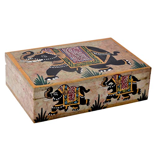 Hashcart® Marble Jewelry Box Small Decorative Trinket Box Keepsake (6x4 inch) Soapstone Handicraft Items - Great Gift for Women - Elephant Design Handpainted Items - Great Gift for Women