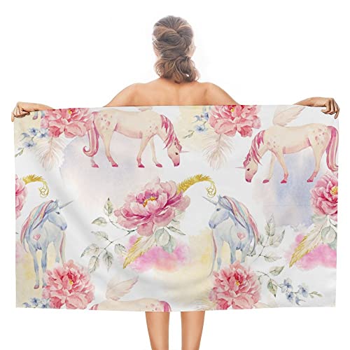 My Little Nest Bath Towels Soft Absorbent Bathroom Towel Watercolor Unicorn Quick Dry Bath Towel Large Shower Towels Lightweight Hand Towels 31" x 51"
