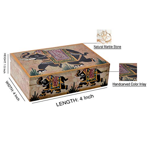 Hashcart® Marble Jewelry Box Small Decorative Trinket Box Keepsake (6x4 inch) Soapstone Handicraft Items - Great Gift for Women - Elephant Design Handpainted Items - Great Gift for Women