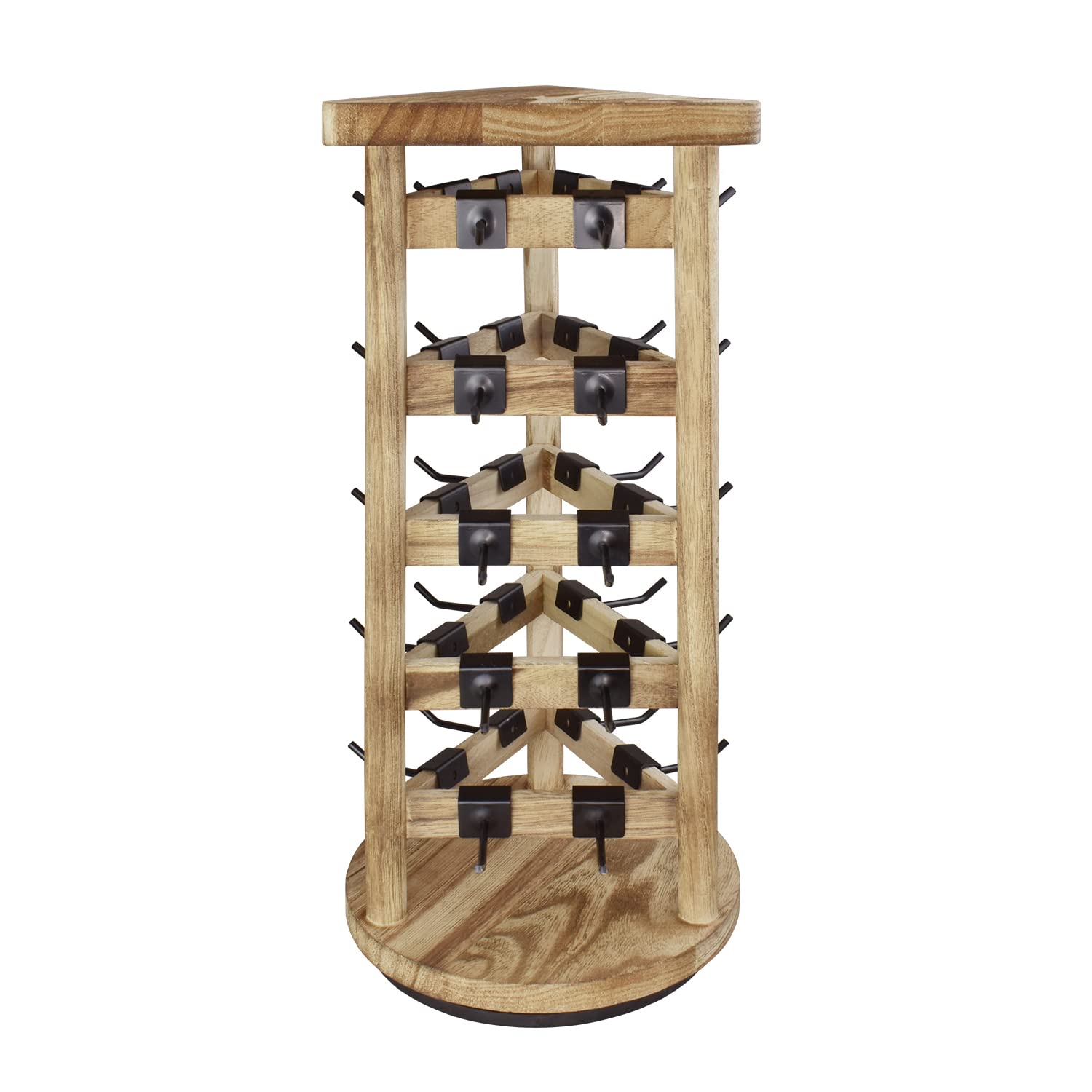 Ikee Design Wooden Rotating Jewelry Display Stand Tower With 30 Removable Hooks,Spinning Earring Card Storage Display Holder Stand for Store,Showcase,Tradeshow and Home,Oak Color