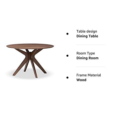 Baxton Studio Monte Mid-Century Modern Walnut Wood 47-Inch Round Dining Table