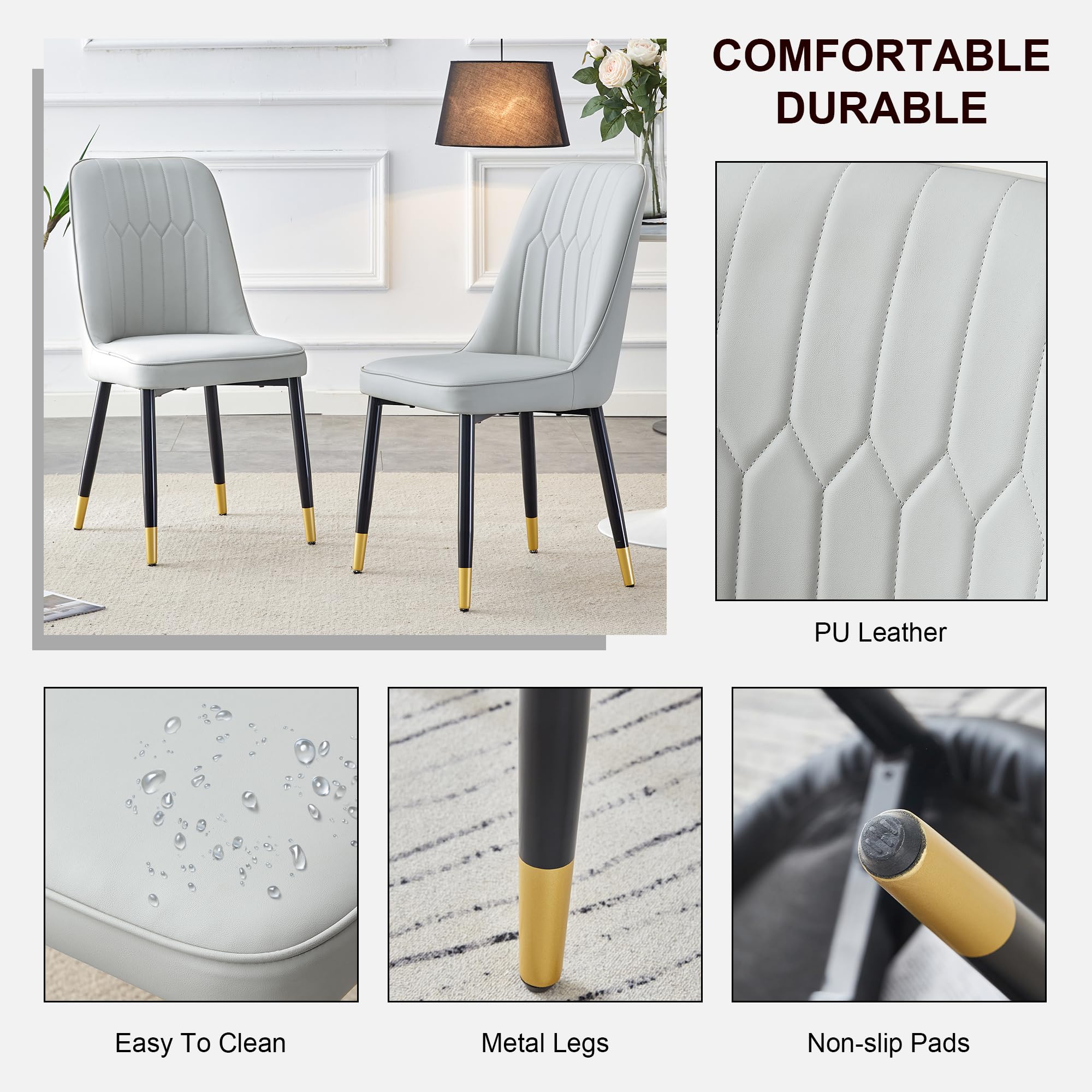 Ginxesh 5 Piece Dining Table Set,Faux Marble Dining Table Set for 4,White Imitation Marble Pattern Dinner Table and White PU Leather Upholstered Kitchen Chairs for Living Room