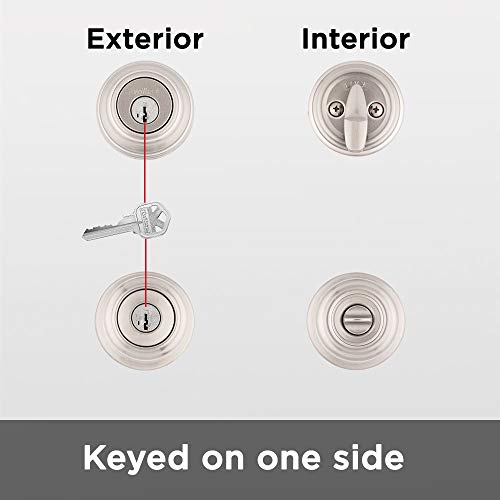 Kwikset Cameron Keyed Entry Door Knob and Single Cylinder Deadbolt Combo Pack with Microban Antimicrobial Protection featuring SmartKey Security in Satin Nickel