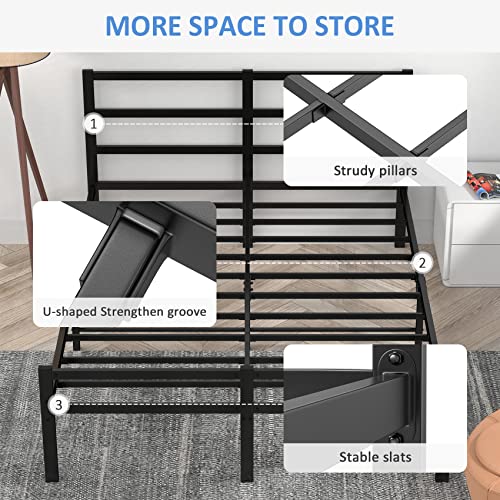 Mr IRONSTONE Queen Size Bed Frame with Headboard Platform Bed with Storage no Box Spring Needed Assembly Mattress Foundation,Black