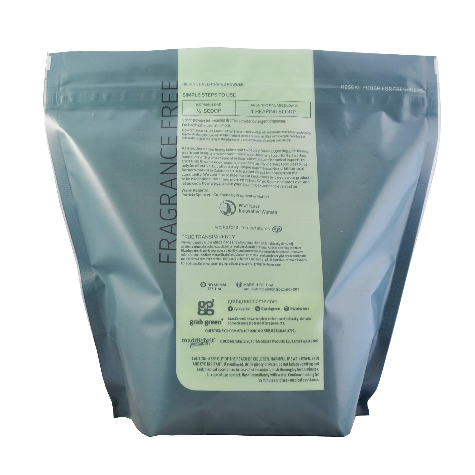 Grab Green Natural 3-in-1 Laundry Detergent Powder, Fragrance Free, 100 Loads