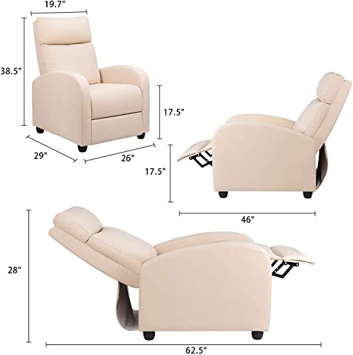 Tuoze Recliner Chair Modern PU Leather Recliners Chair Adjustable Home Theater Seating with Sofa Padded Cushion (Beige)