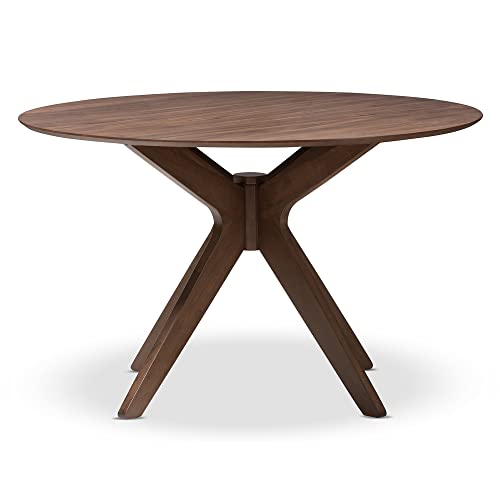 Baxton Studio Monte Mid-Century Modern Walnut Wood 47-Inch Round Dining Table