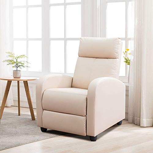 Tuoze Recliner Chair Modern PU Leather Recliners Chair Adjustable Home Theater Seating with Sofa Padded Cushion (Beige)