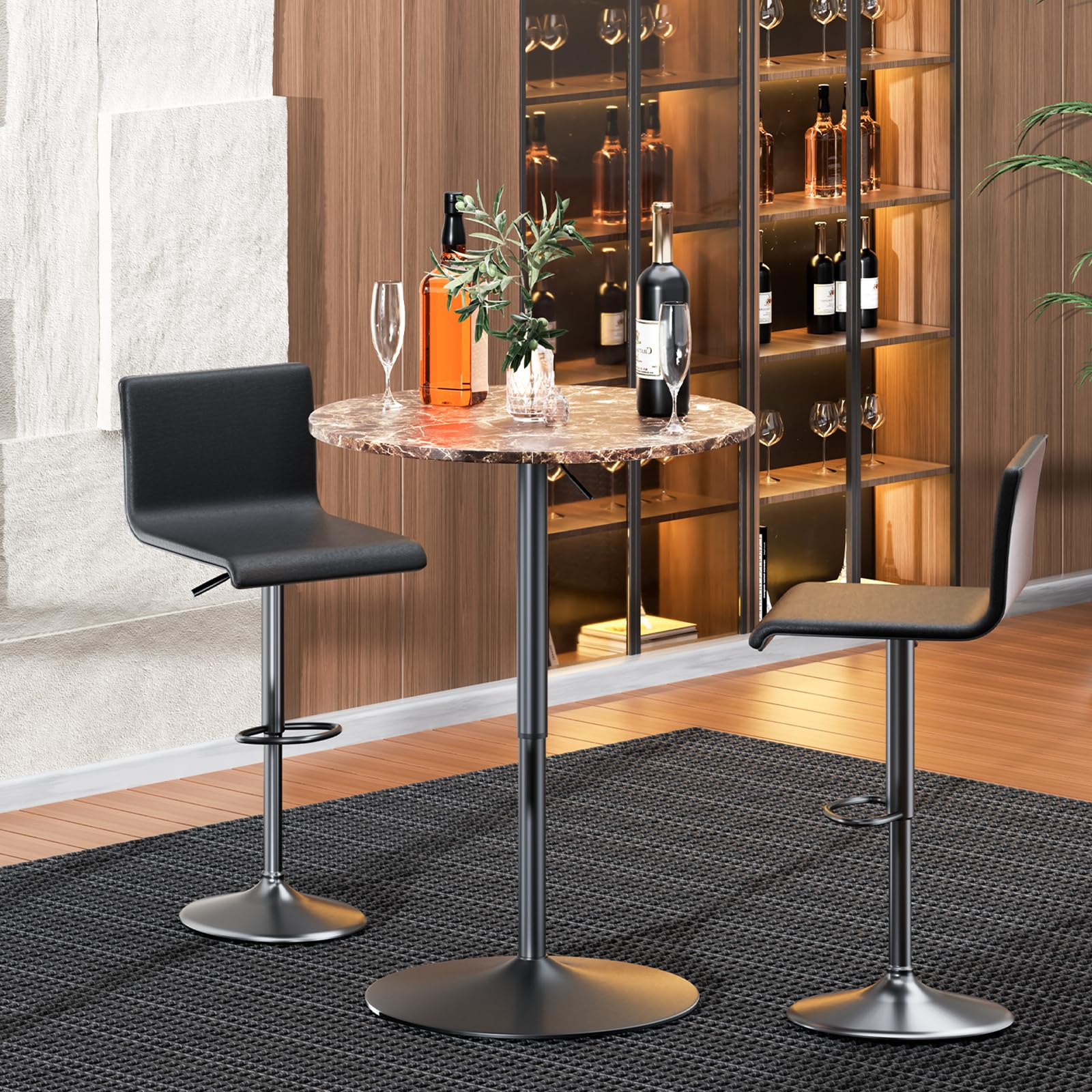 MoNiBloom Round Cocktail Bar Table with Metal Base, 23.5" Rotatable Tall Bistro Pub Table with Adjustable Height Brown Marble Texture Top Counter Bar for Kitchen Dining Room Living Room (Brown Rock)