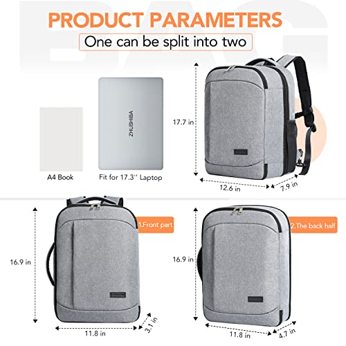 Conworld Travel Backpack 2 in 1, 40L Travel Backpack for Men Women, Flight Approved Combination Carry on Backpack Lightweight Business Weekender Bag Overnight Backpack With 6 Storage Bags, Grey