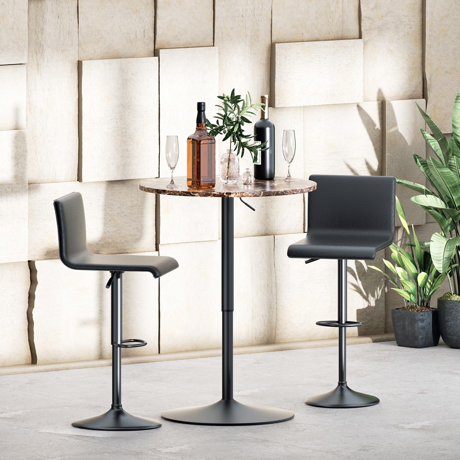 MoNiBloom Round Cocktail Bar Table with Metal Base, 23.5" Rotatable Tall Bistro Pub Table with Adjustable Height Brown Marble Texture Top Counter Bar for Kitchen Dining Room Living Room (Brown Rock)