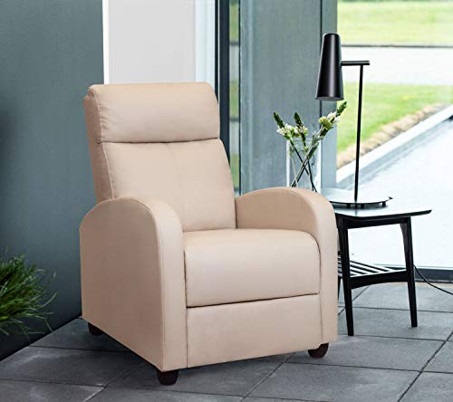 Tuoze Recliner Chair Modern PU Leather Recliners Chair Adjustable Home Theater Seating with Sofa Padded Cushion (Beige)
