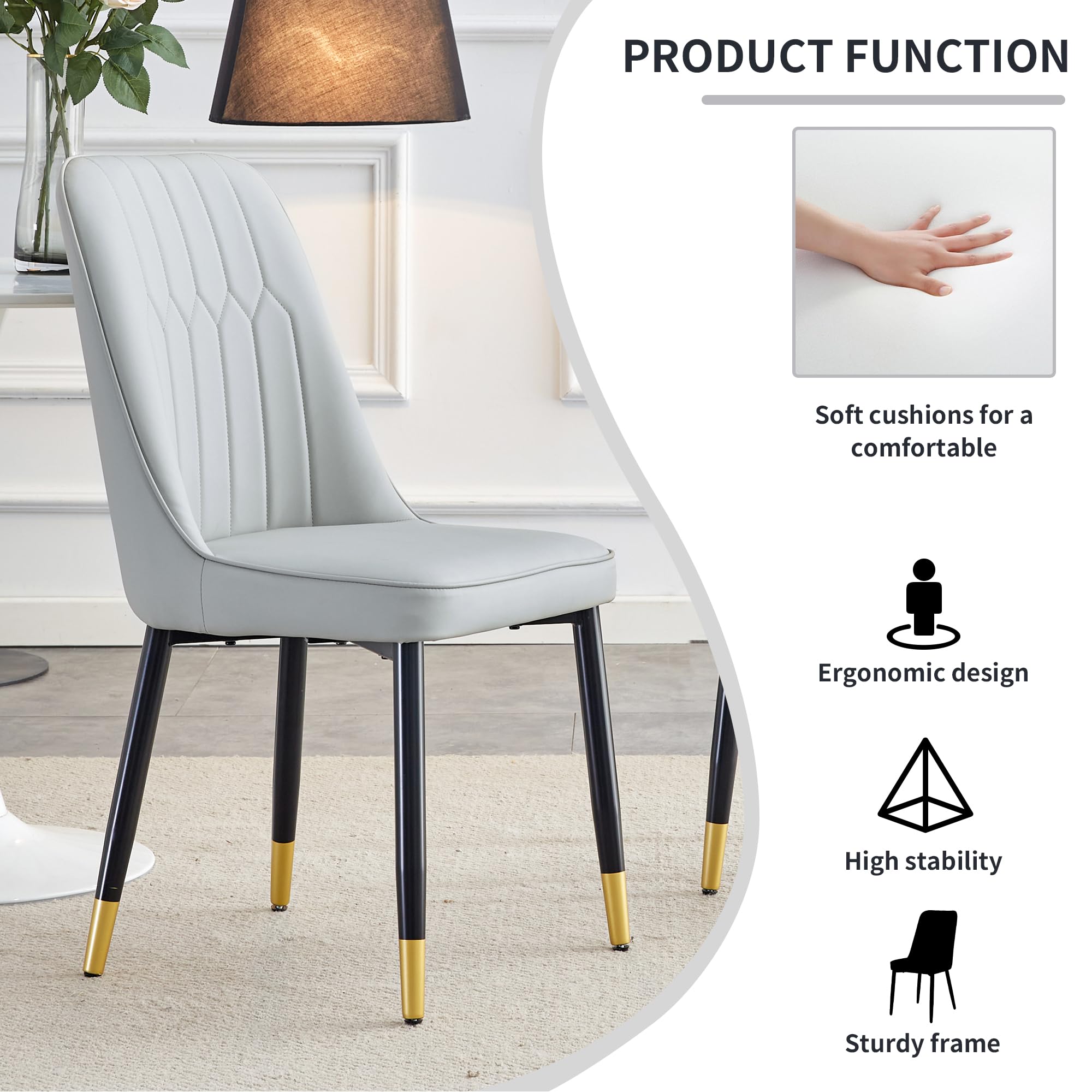 Ginxesh 5 Piece Dining Table Set,Faux Marble Dining Table Set for 4,White Imitation Marble Pattern Dinner Table and White PU Leather Upholstered Kitchen Chairs for Living Room