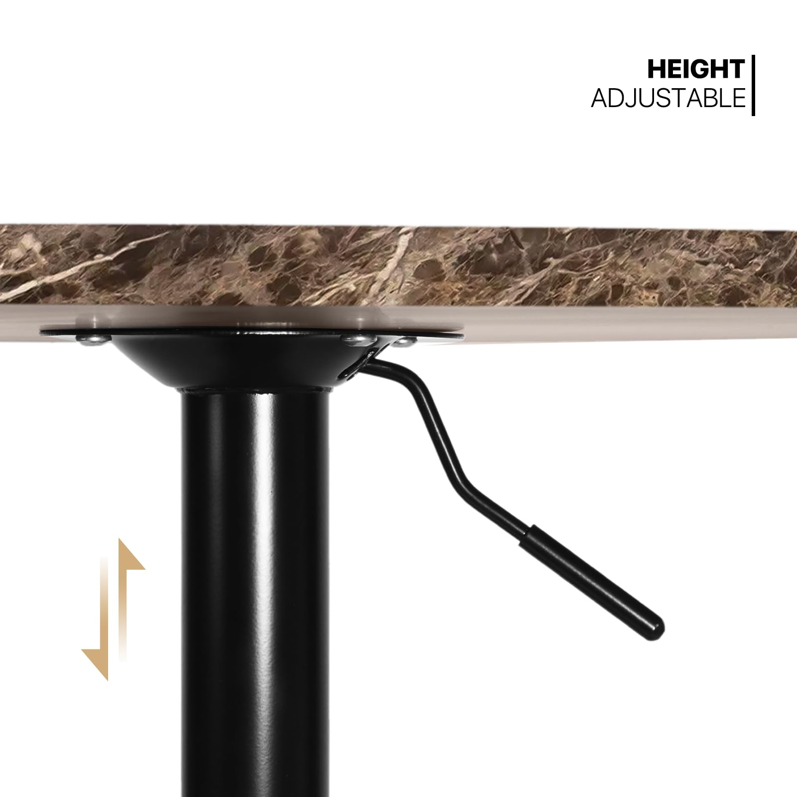 MoNiBloom Round Cocktail Bar Table with Metal Base, 23.5" Rotatable Tall Bistro Pub Table with Adjustable Height Brown Marble Texture Top Counter Bar for Kitchen Dining Room Living Room (Brown Rock)
