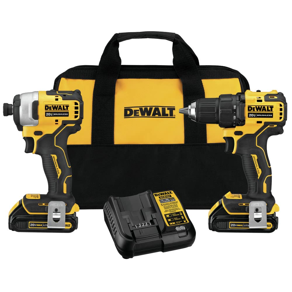 Dewalt DCK278C2R ATOMIC 20V MAX Brushless Lithium-Ion 1/2 in. Drill Driver/ 1/4 Impact Driver Combo Kit (1.3 Ah) (Renewed)