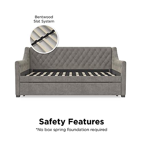 Little Seeds Ambrosia Diamond Tufted Upholstered Design Daybed and Trundle Set, Twin Size Frame, Light Grey