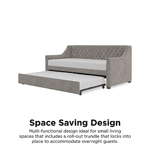 Little Seeds Ambrosia Diamond Tufted Upholstered Design Daybed and Trundle Set, Twin Size Frame, Light Grey