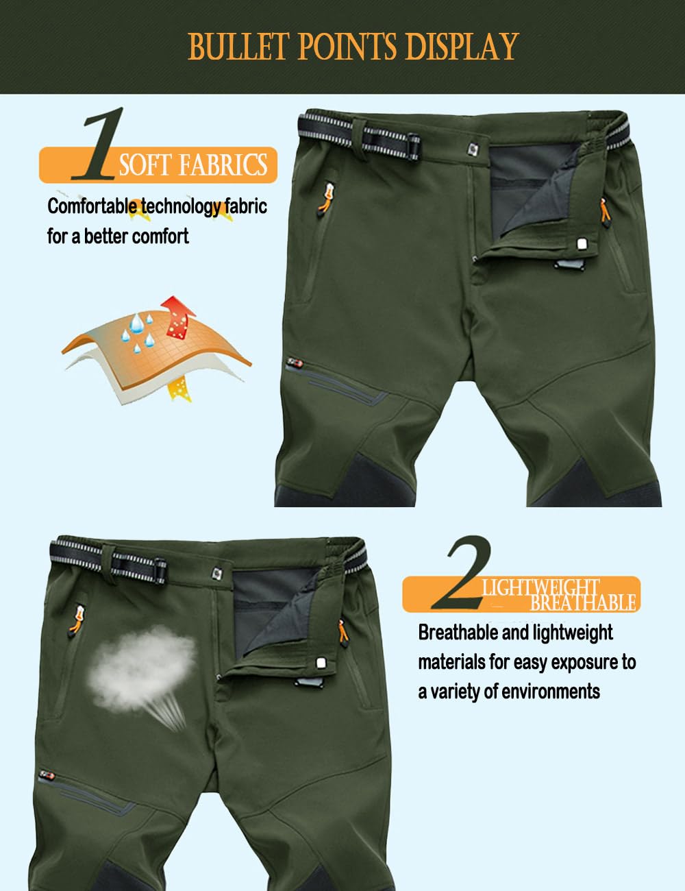 MAGCOMSEN Work Pants for Men Waterproof Stretch Softshell Hiking Pants Slim Fit for Summer Fishing Hunting Casual Green 34