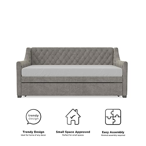 Little Seeds Ambrosia Diamond Tufted Upholstered Design Daybed and Trundle Set, Twin Size Frame, Light Grey