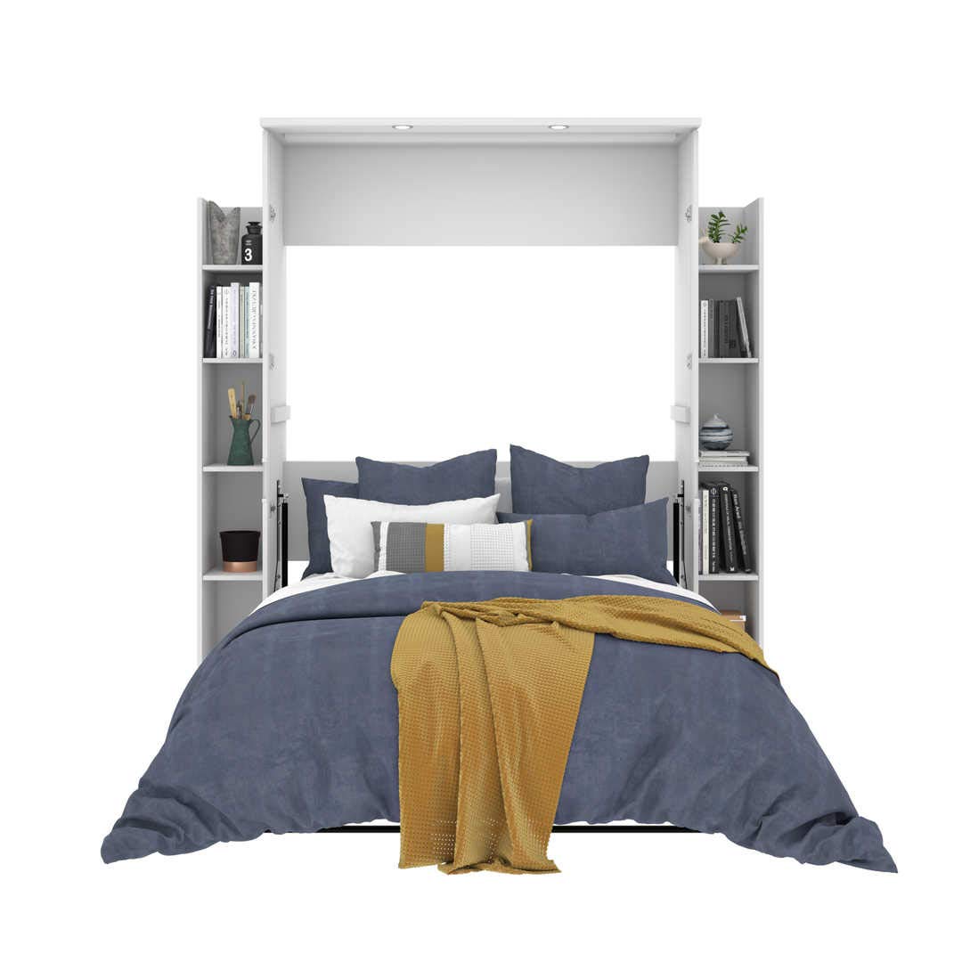 Bestar Lumina Full Murphy Bed with Shelves, Sleeping Arrangement with Storage, White