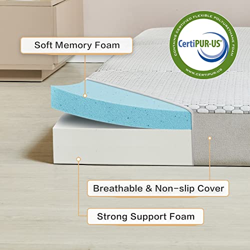 Bejibear Folding Mattress, Upgraded Memory Foam Tri-fold Mattress with Ultra Soft Cover, Oeko-tex CertiPUR-US Certified Non-Slip Breathable Washable Cover, Foldable Mattress for Floor